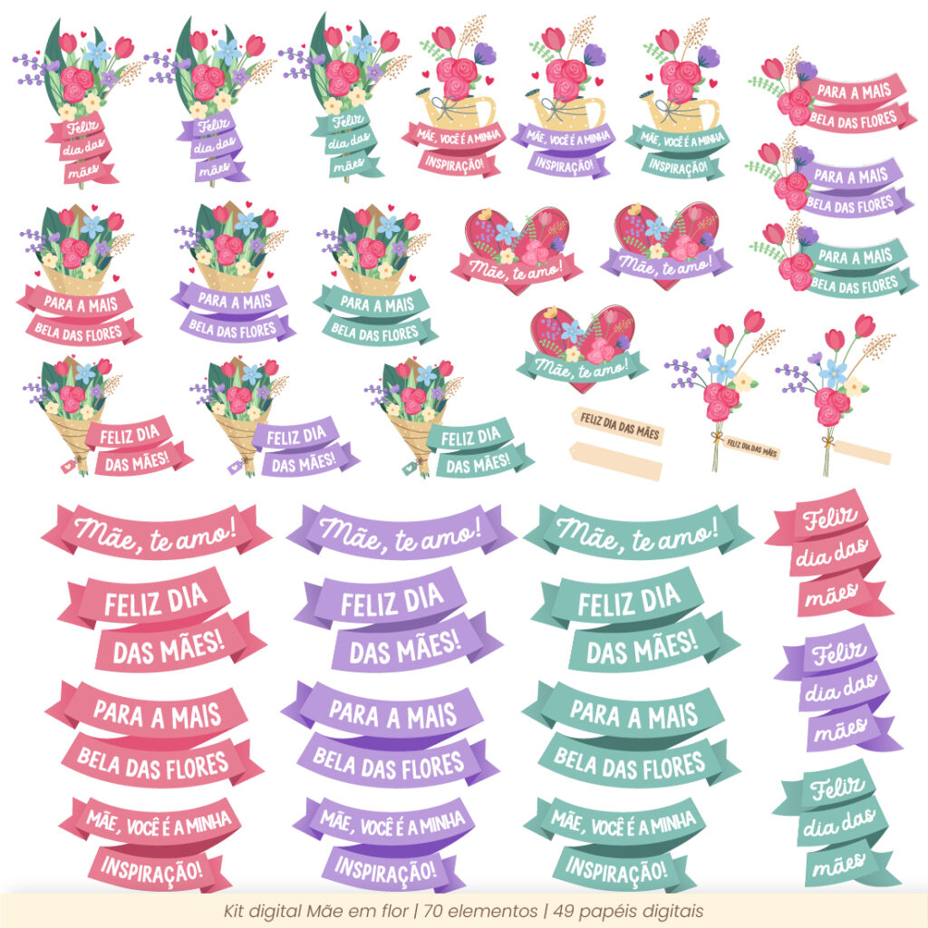 Kit de Papéis Digitais e Elementos | Mãe em Flor - Semana do Mimo ...